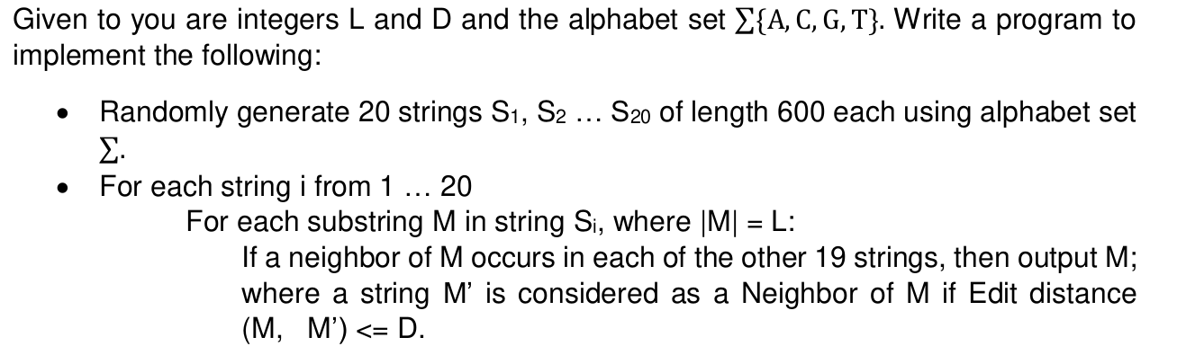Solved . Given to you are integers L and D and the alphabet | Chegg.com