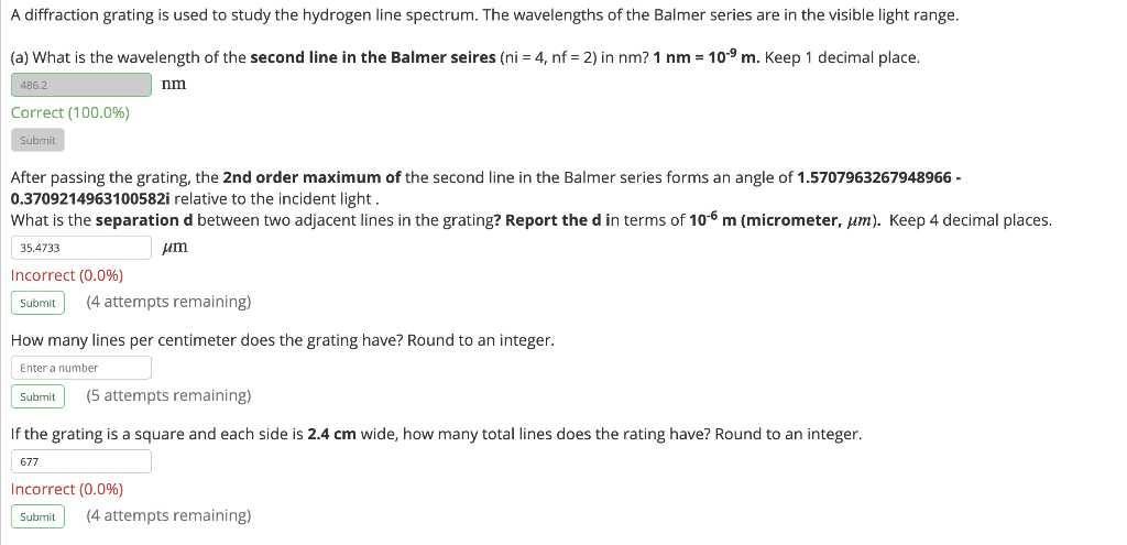 Solved A diffraction grating is used to study the hydrogen | Chegg.com