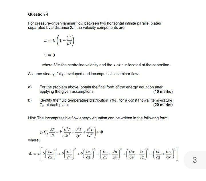 Solved Question 4 For pressure-driven laminar flow between | Chegg.com