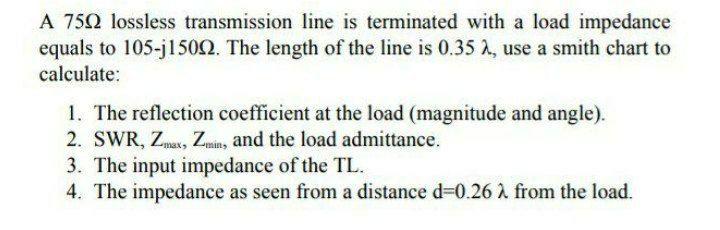 Solved A 7512 lossless transmission line is terminated with | Chegg.com