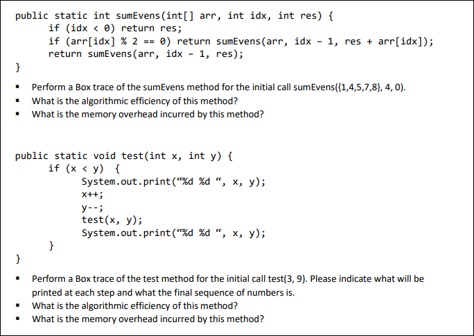 Solved public static int sumEvens(int[] arr, int idx, int | Chegg.com