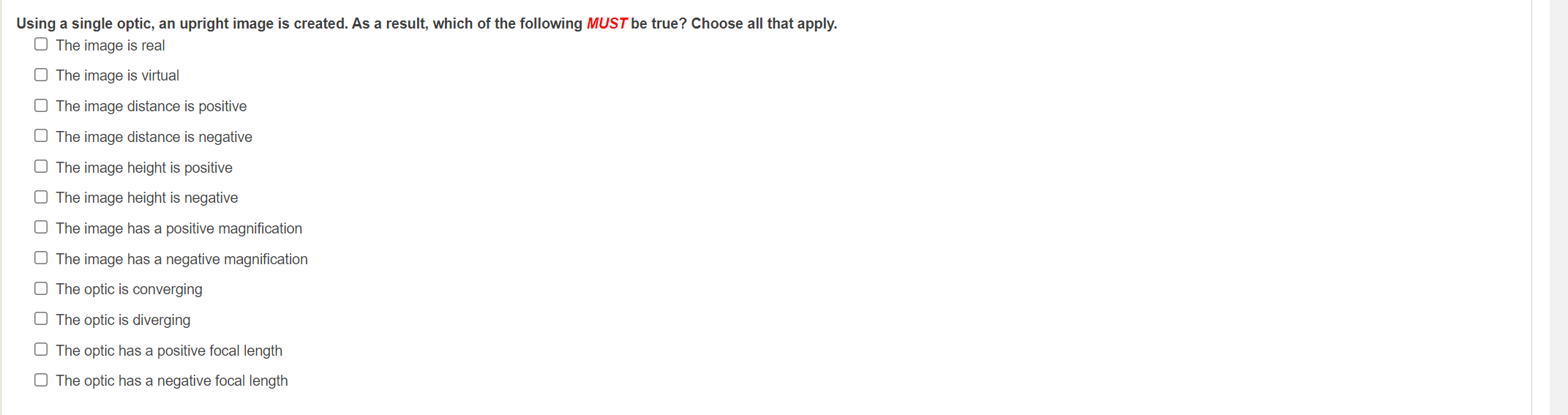 Solved Using a single optic, an upright image is created. As | Chegg.com