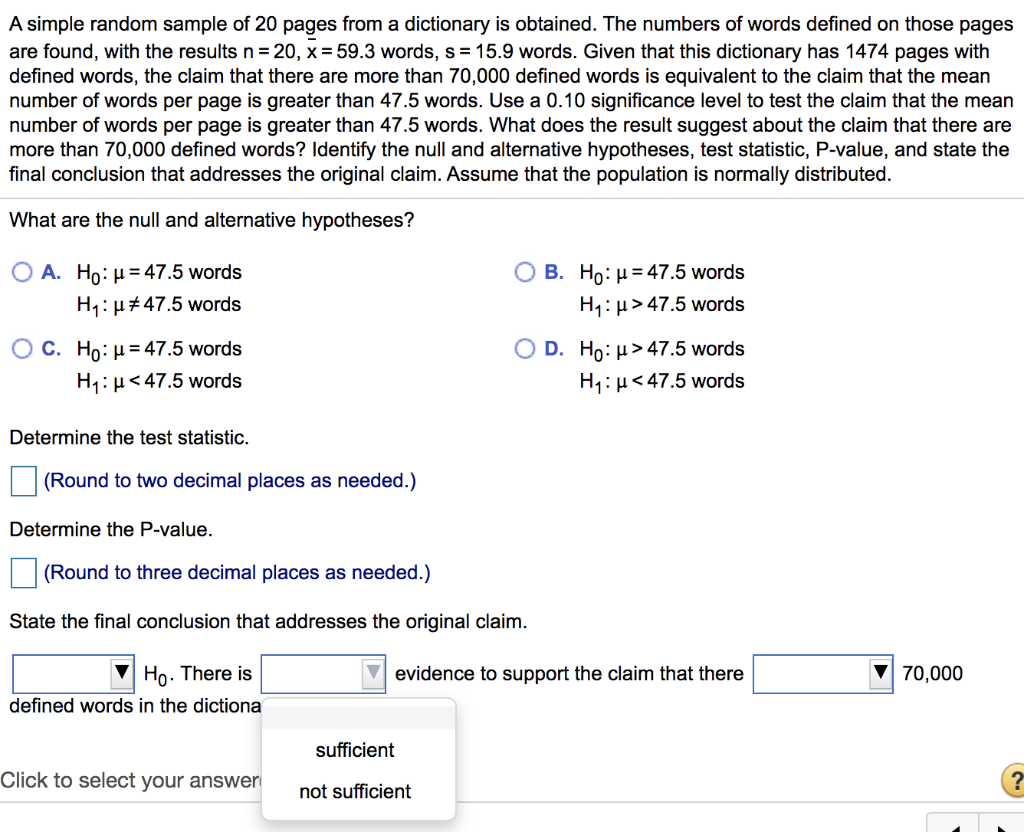 Solved A simple random sample of 20 pages from a dictionary | Chegg.com