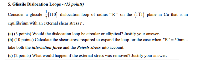5. Glissile Dislocation Loops - (15 points) Consider | Chegg.com