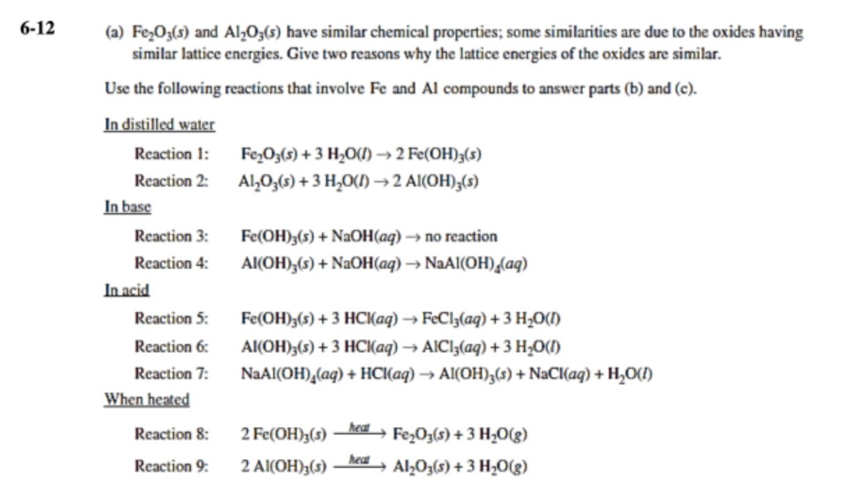 Solved 6-12 (a) Fe2O3(S) and Al2O3(s) have similar chemical | Chegg.com