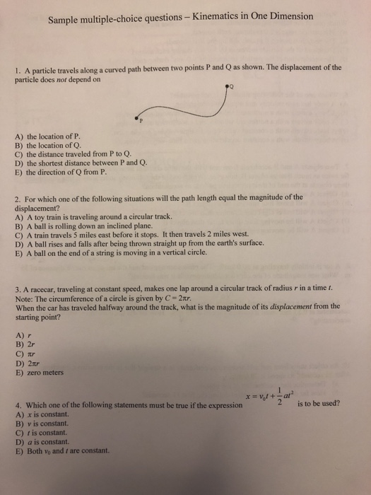 Solved Sample multiple-choice questions - Kinematics in One | Chegg.com