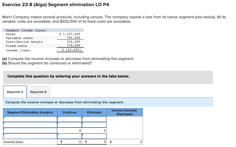 Solved Exercise 23-8 (Algo) Segment elimination LO P4 Marin | Chegg.com