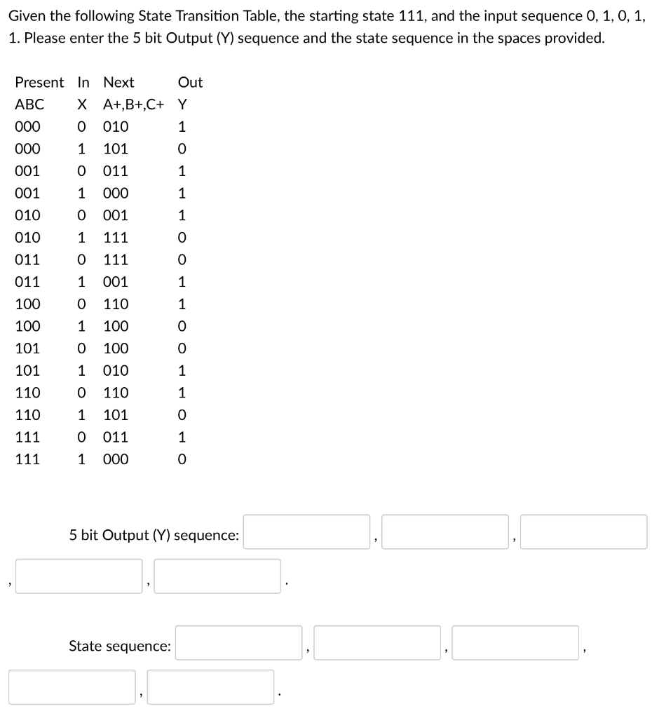 Solved Given The Following State Transition Table The