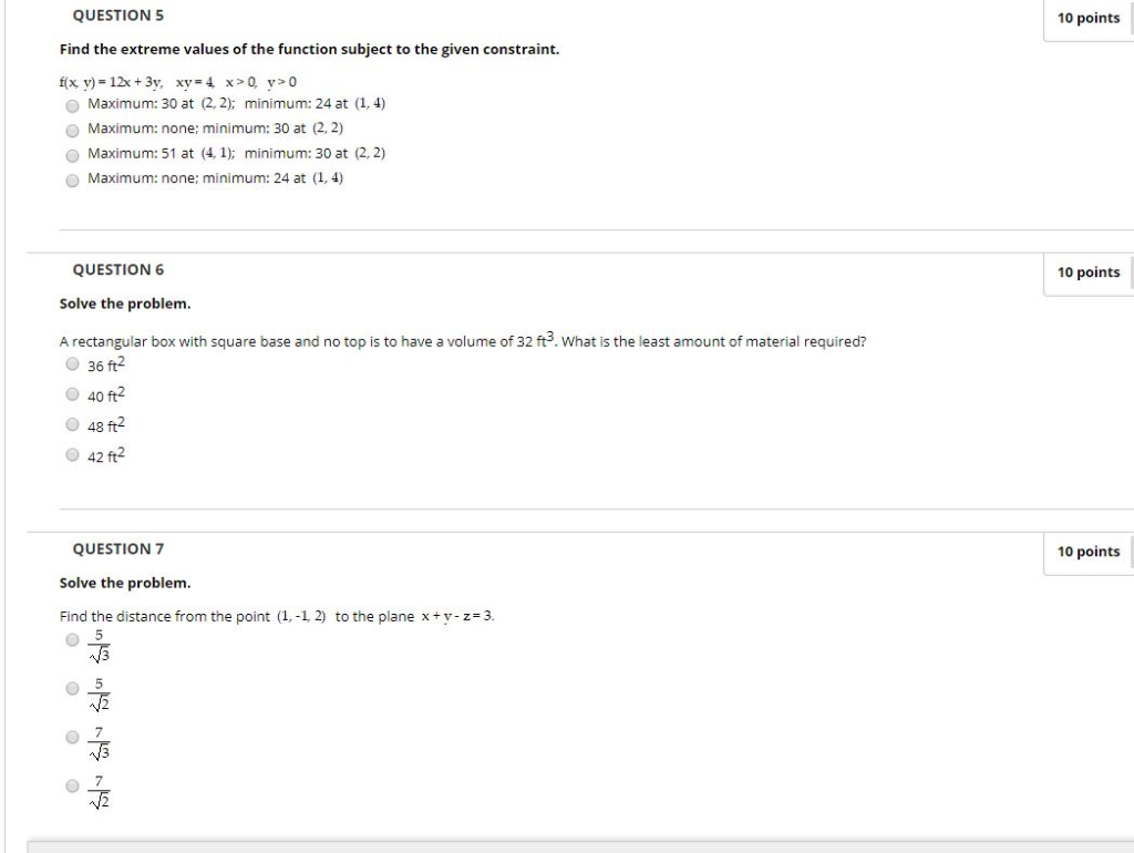 Solved QUESTION5 10 points Find the extreme values of the | Chegg.com