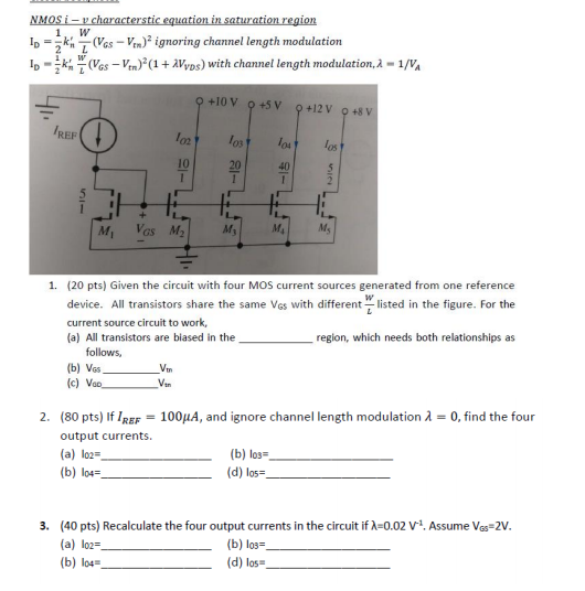 Solved ID =沁_ (VGS-Vrn)2 ignoring channel length modulation | Chegg.com
