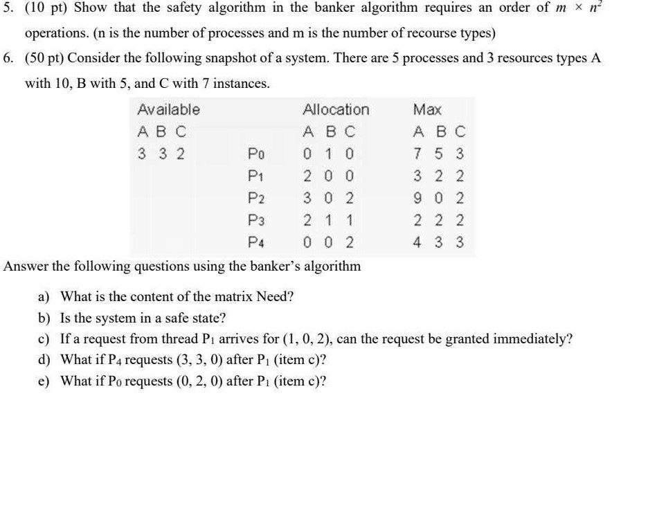 Solved 5. (10 pt) Show that the safety algorithm in the | Chegg.com
