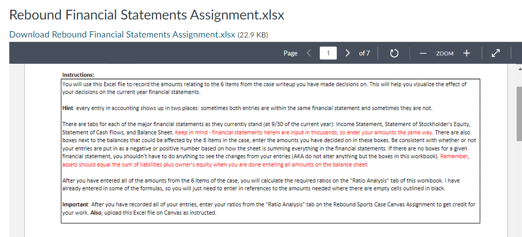 Rebound Financial Statements Assignment.xlsx Download | Chegg.com