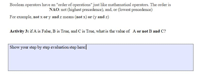 Solved Boolean operators have an "order of operations" just | Chegg.com