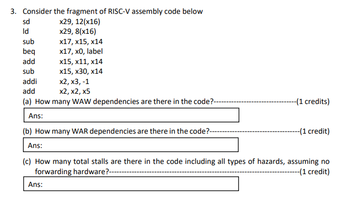 Solved 3. Consider the fragment of RISC-V assembly code | Chegg.com