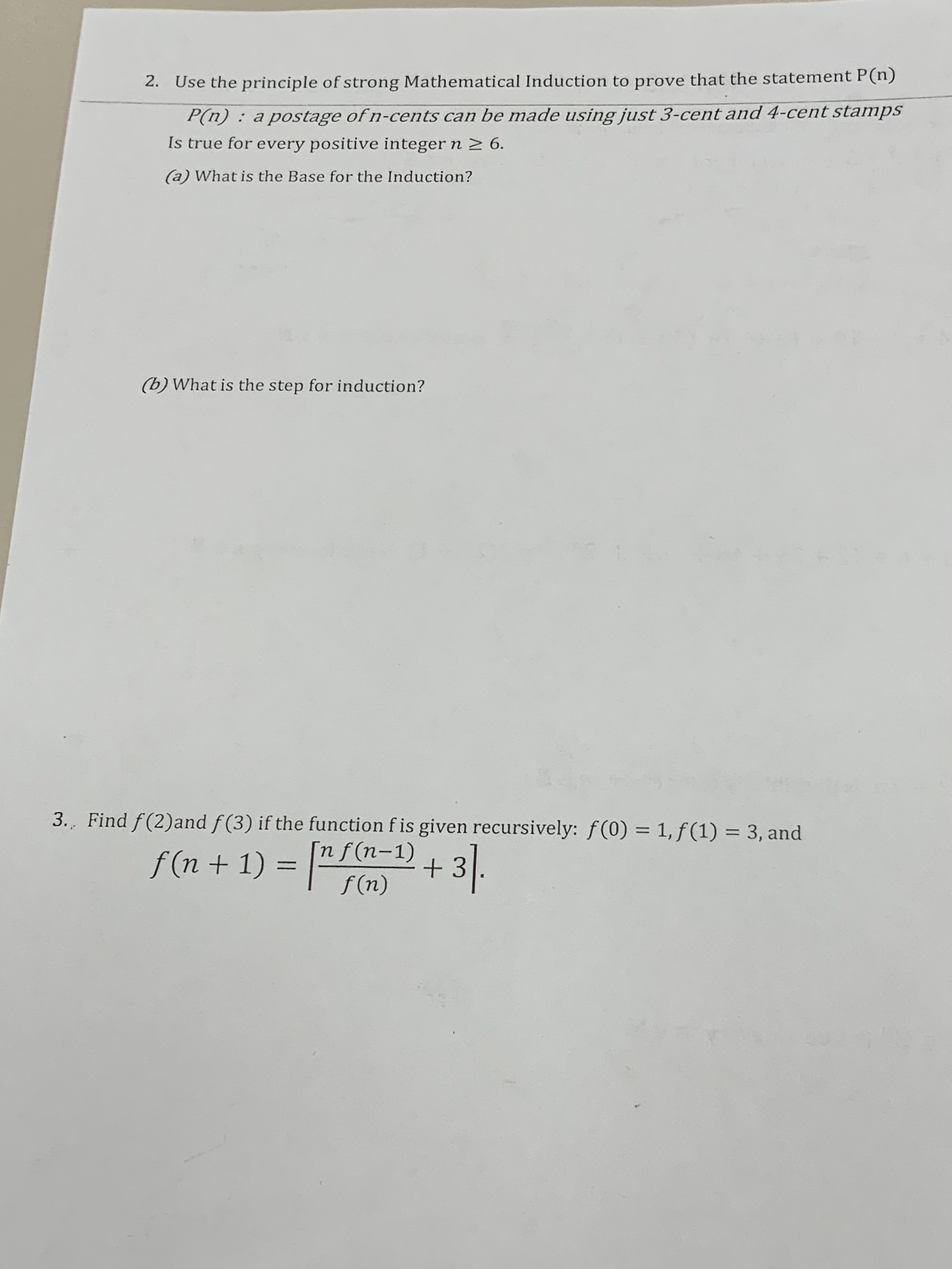 Solved 2. Use the principle of strong Mathematical Induction | Chegg.com