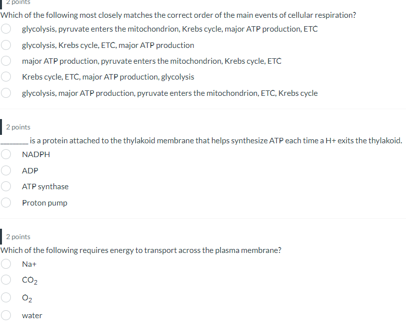Solved 2 points Ribosomes are the site of synthesis of: DNA | Chegg.com