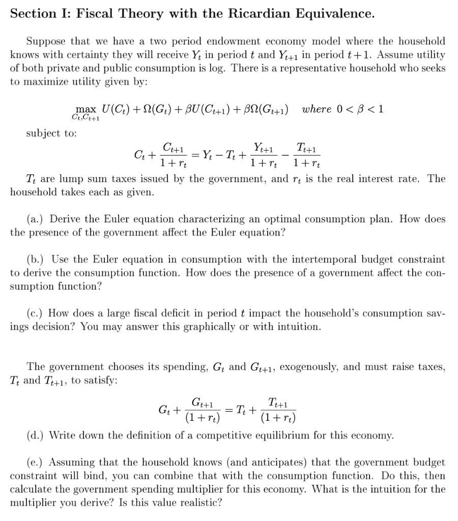 Solved Section I: Fiscal Theory with the Ricardian | Chegg.com