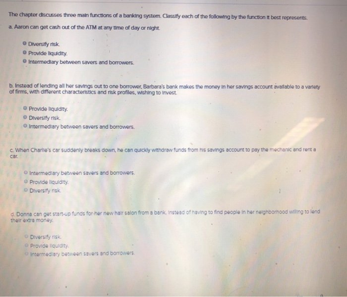 Solved The chapter discusses three main functions of a | Chegg.com