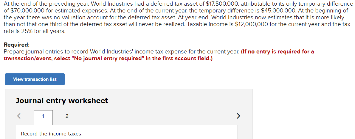 Solved At the end of the preceding year, World Industries | Chegg.com