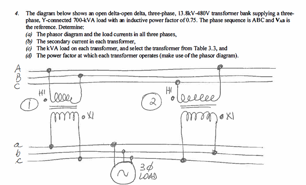 Solved 4. The diagram below shows an open delta-open delta, | Chegg.com