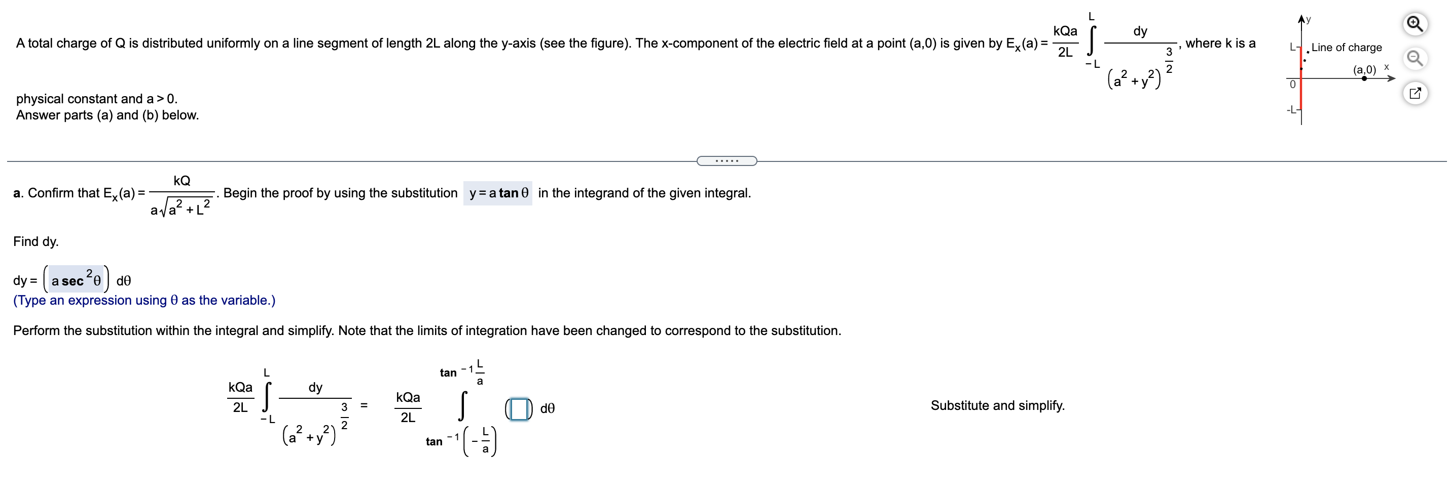 Solved AY kQa A total charge of Q is distributed uniformly | Chegg.com
