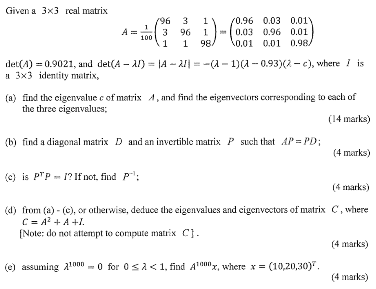 Solved Given a 3×3 real matrix | Chegg.com