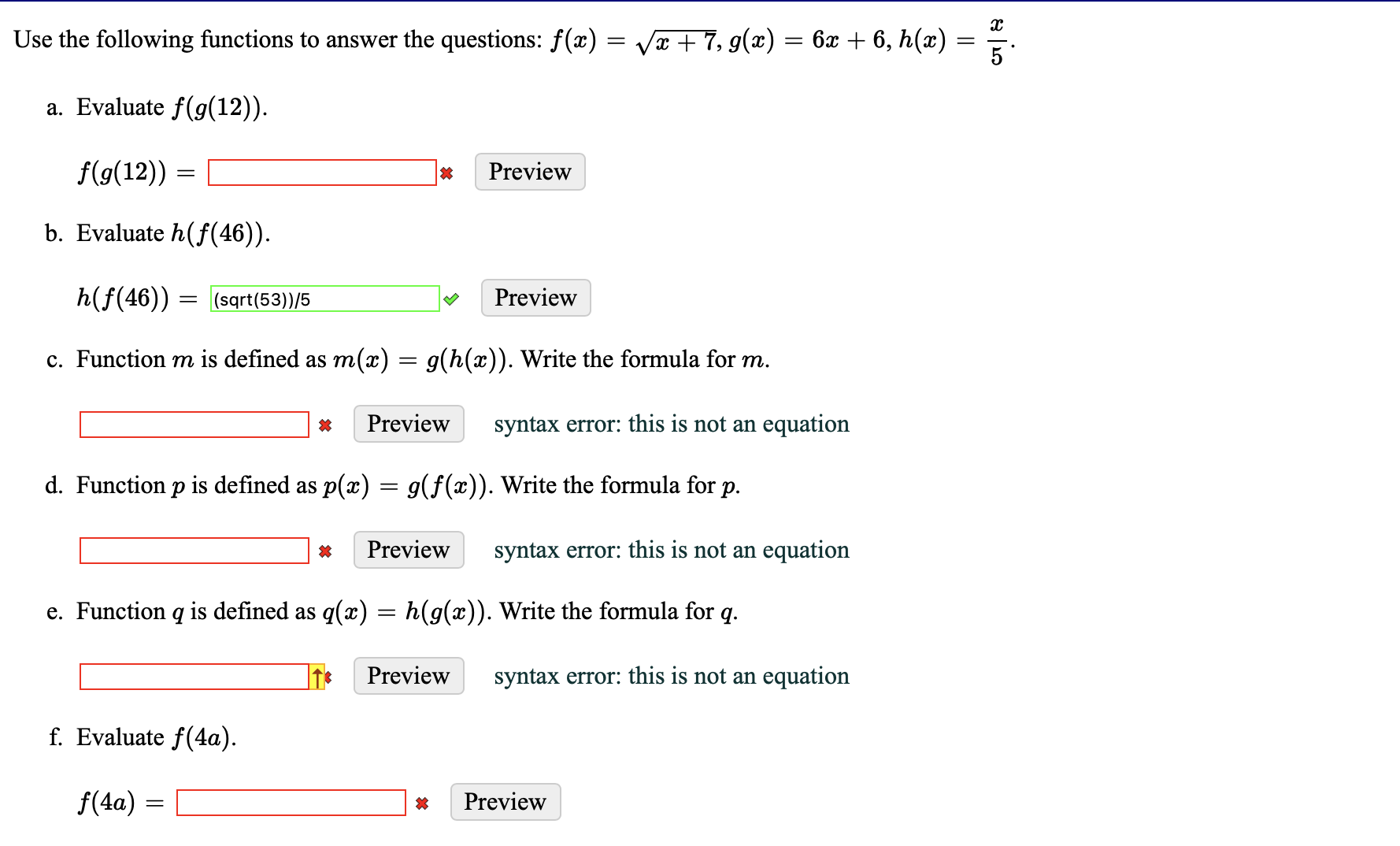 Solved Use the following functions to answer the questions: | Chegg.com