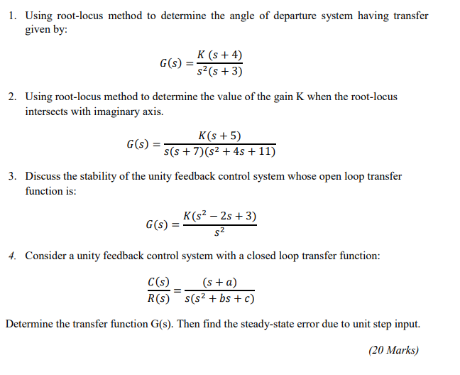 Solved 1. Using root-locus method to determine the angle of | Chegg.com