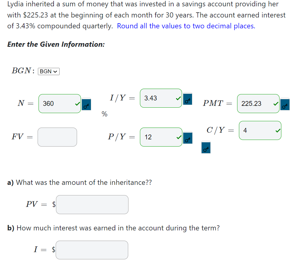 Solved Lydia inherited a sum of money that was invested in a | Chegg.com