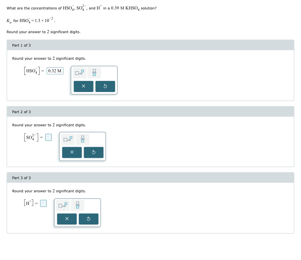 Solved What are the concentrations of HSO4-,SO42-, ﻿and | Chegg.com