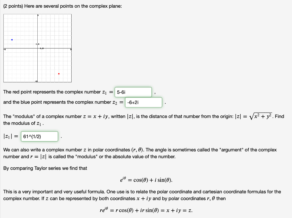 Solved (2 points) Here are several points on the complex | Chegg.com