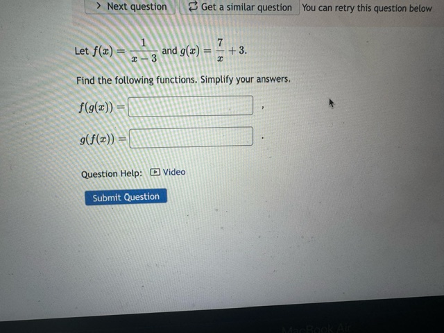 Solved Let f(x)=1x-3 ﻿and g(x)=7x+3.Find the following | Chegg.com