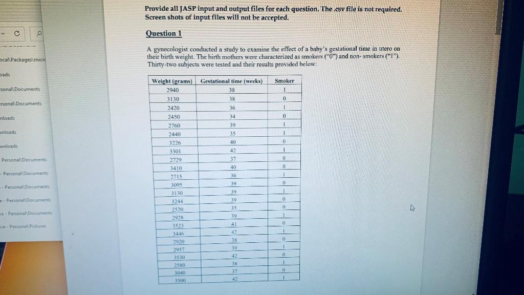 Provide all JASP input and output files for each | Chegg.com