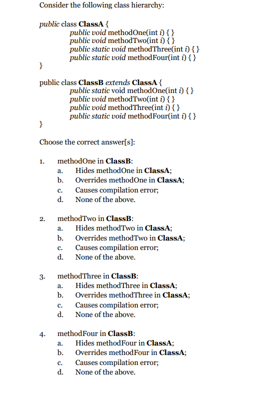 Solved Consider the following class hierarchy: public class | Chegg.com
