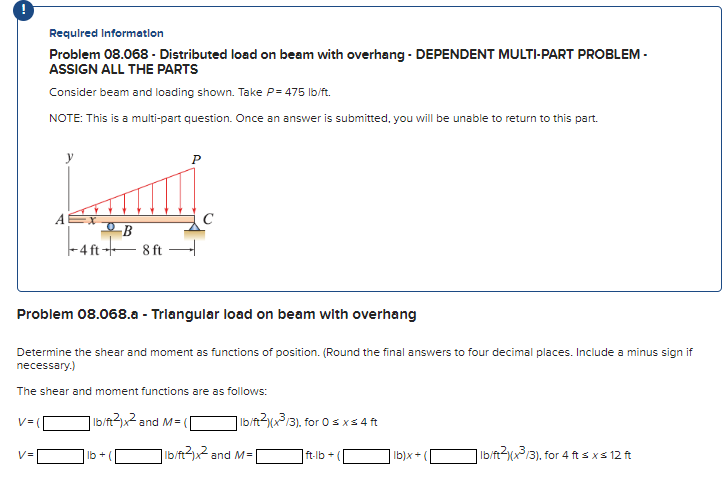 Solved Problem 08.068 - Distributed load on beam with | Chegg.com