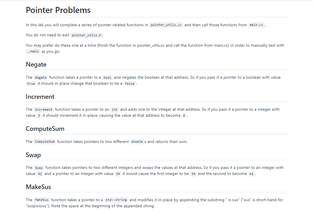 Solved Pointer Problems In this lab you will complete a | Chegg.com
