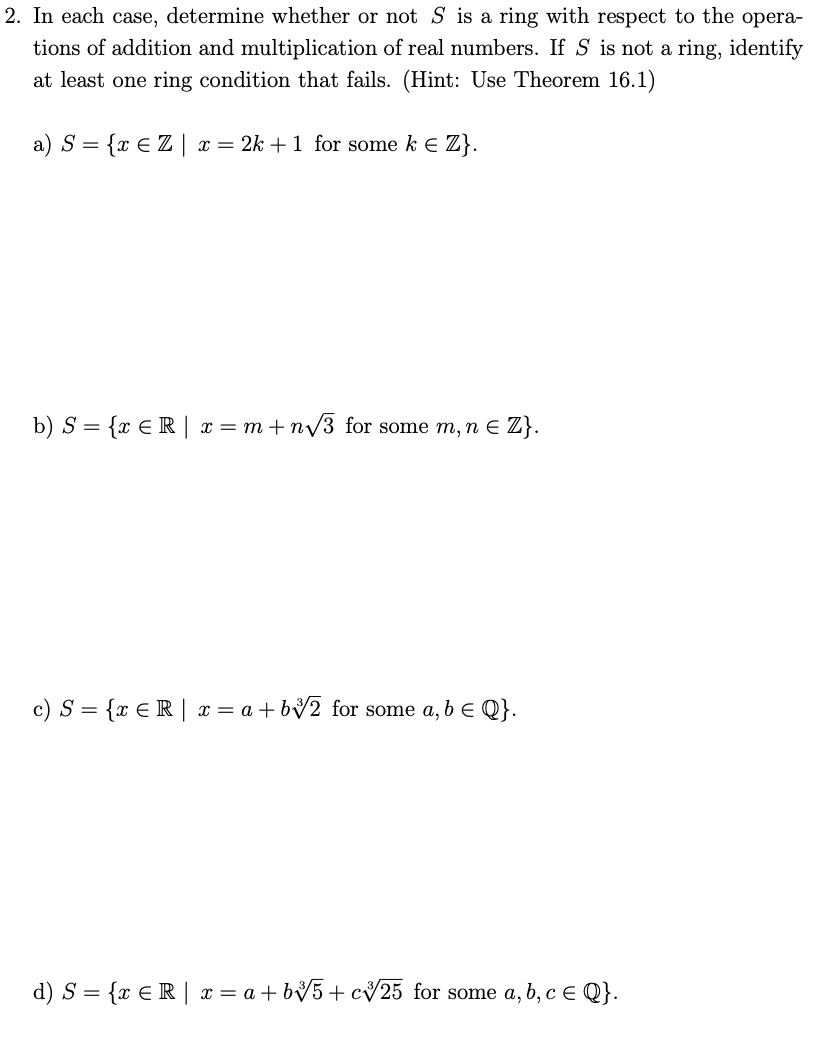 Solved Theorem 16.1 Assume is a ring. A nonempty subset S | Chegg.com