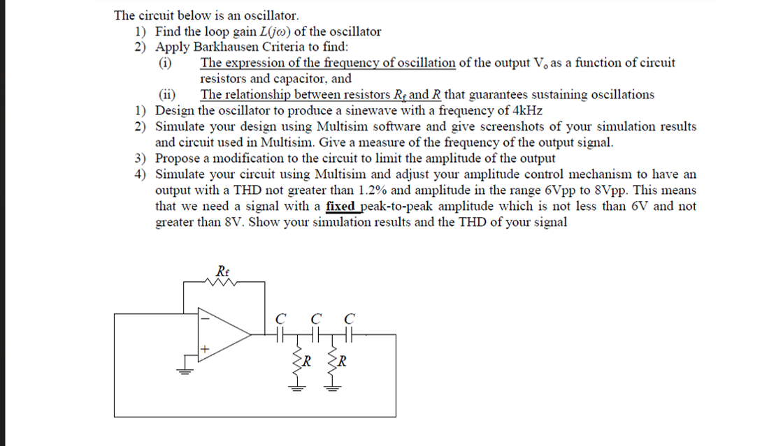 Solved The circuit below is an oscillator. 1) Find the loop | Chegg.com