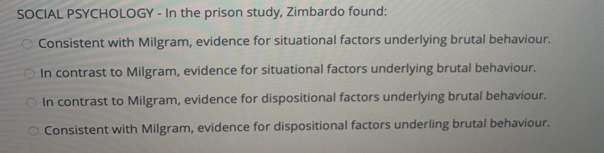 Solved SOCIAL PSYCHOLOGY - In the prison study, Zimbardo | Chegg.com