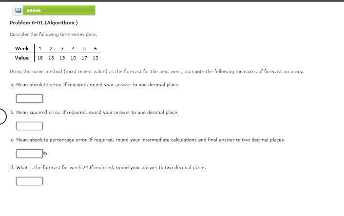 Solved eBook Problem 6-01 (Algorithmic) Consider the | Chegg.com