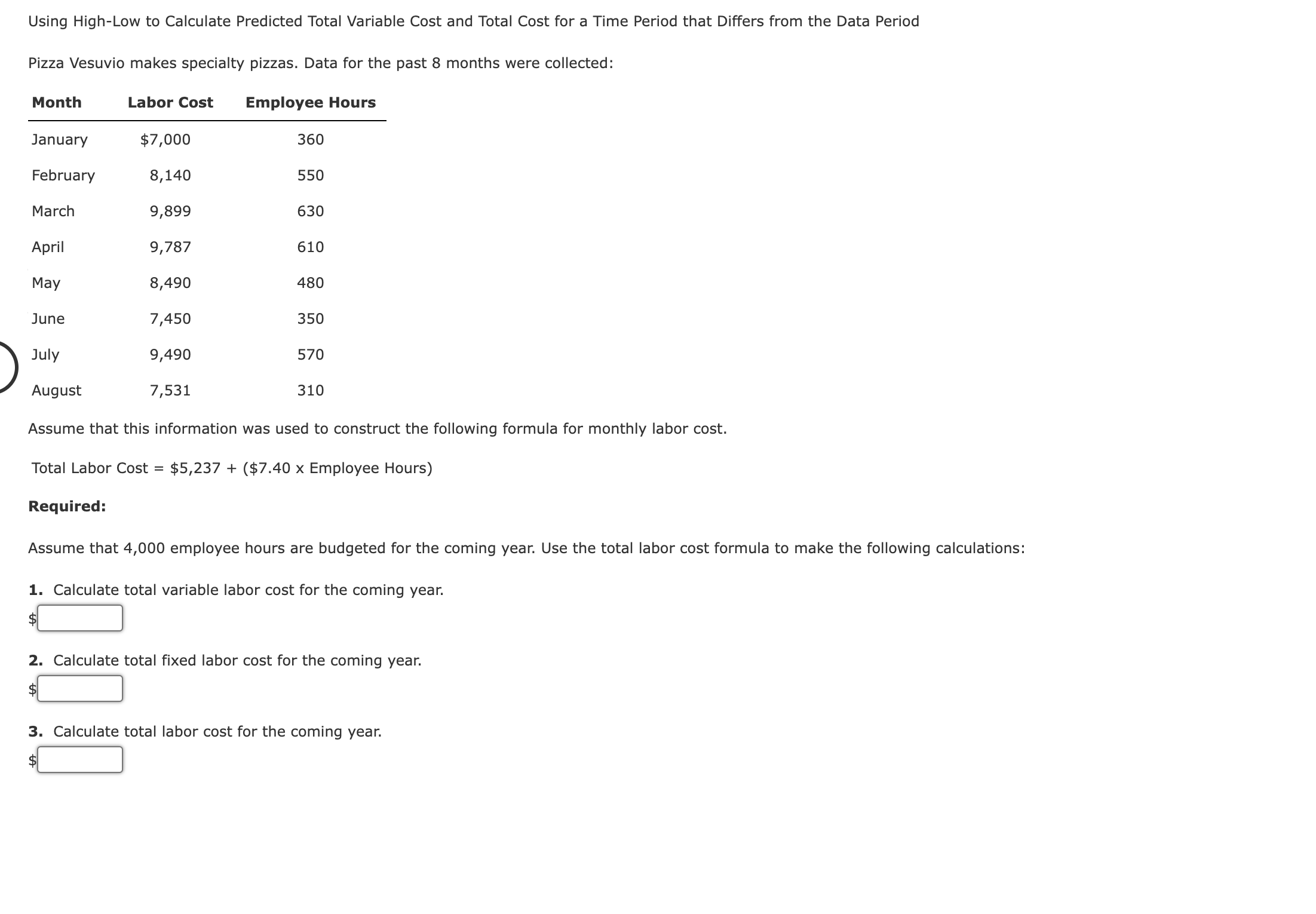 Solved Calculate total variable labor cost for the coming | Chegg.com
