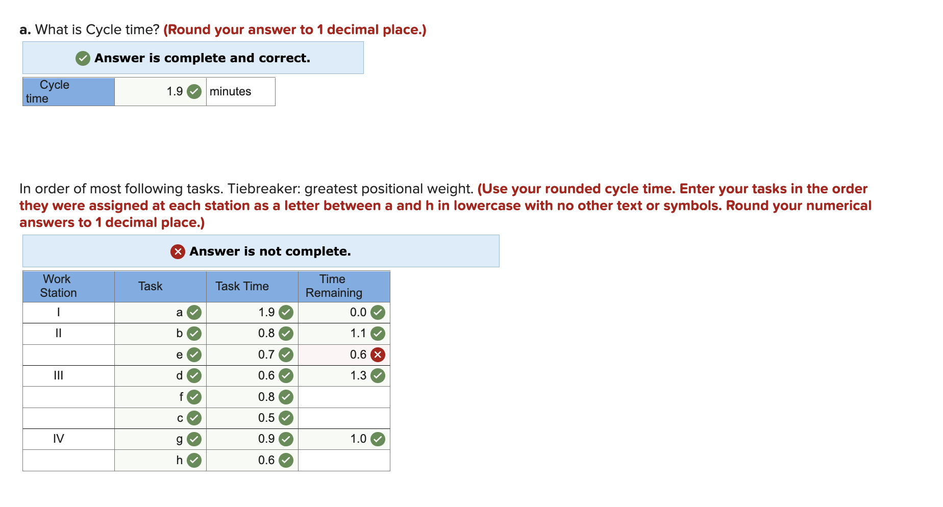 Solved a. What is Cycle time? (Round your answer to 1 | Chegg.com