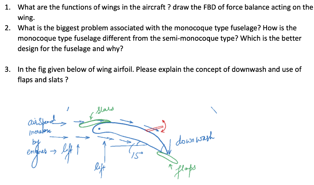 Solved 1. What are the functions of wings in the aircraft? | Chegg.com