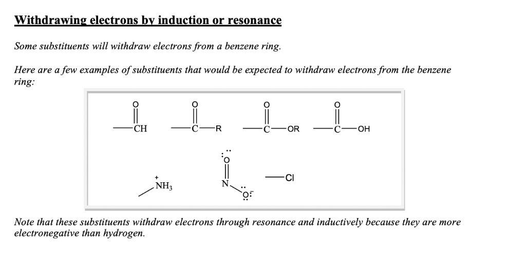 Solved Withdrawing electrons by induction or resonance Some | Chegg.com