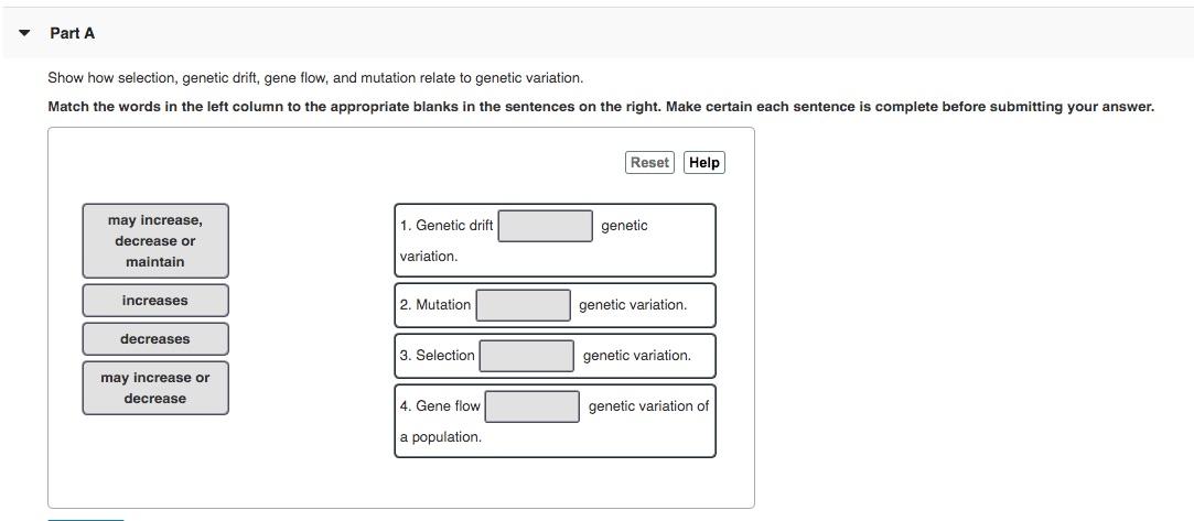 Solved Part A Show how selection, genetic drift, gene flow, | Chegg.com
