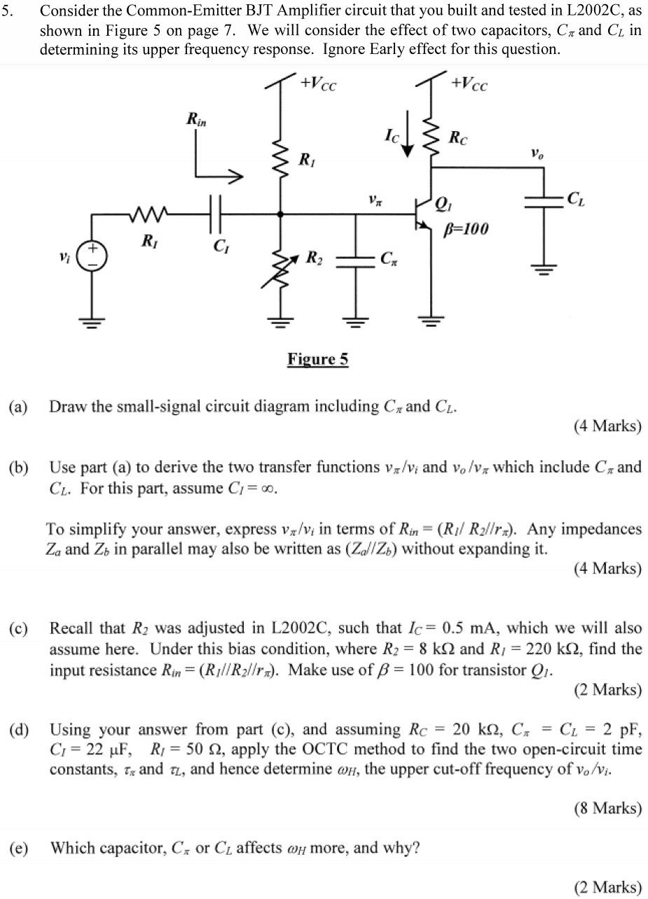 Solved 5. Consider the Common-Emitter BJT Amplifier circuit | Chegg.com