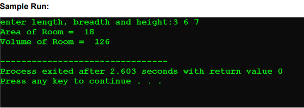 Solved Write a c++ program to calculate the volume of a room | Chegg.com