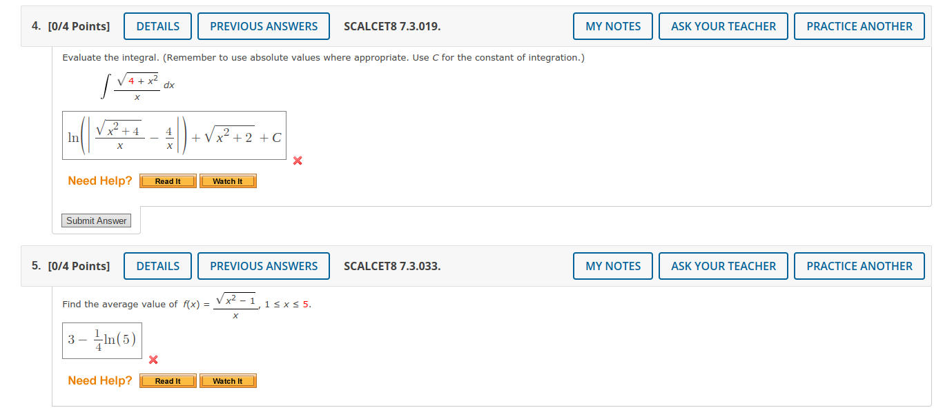 Solved 4. [0/4 Points] DETAILS PREVIOUS ANSWERS SCALCET8 | Chegg.com