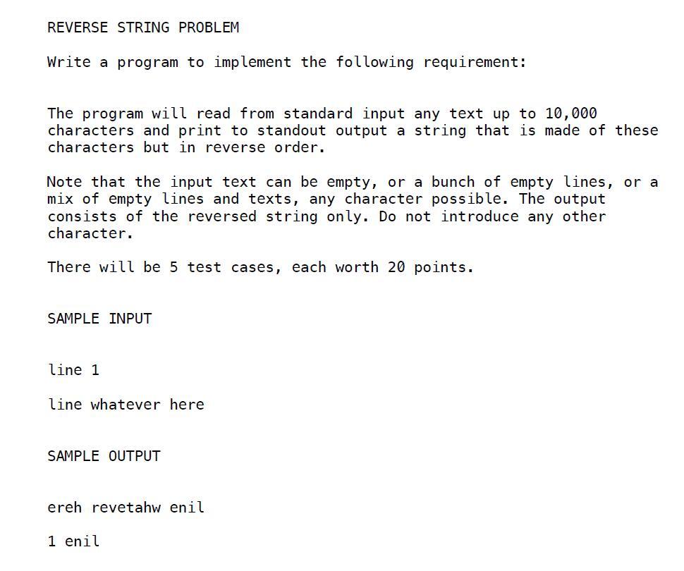 Solved REVERSE STRING PROBLEM Write a program to implement | Chegg.com