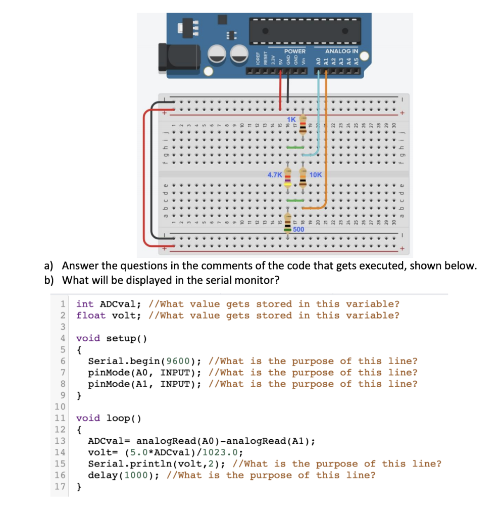 Solved POWER ANALOG IN 1K 4.7K 10K 500 a) Answer the | Chegg.com